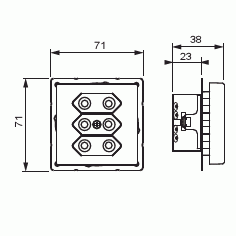 Euro socket outlet, 3-gang, shuttered, screwless terminals, branching ...