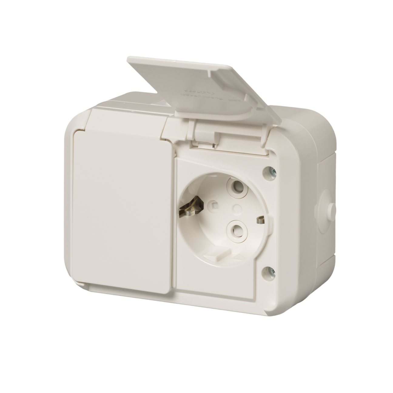 Socket outlet, Jussi IP55, 2-gang Schuko, shuttered, screwless ...