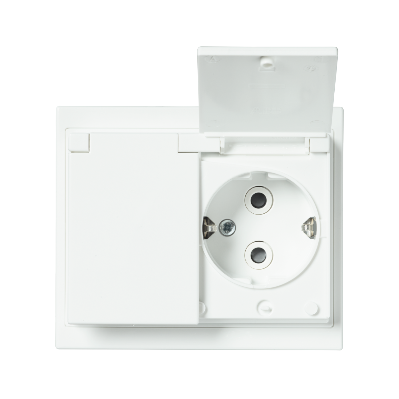 Socket outlet, Impressivo IP44, 2-gang Schuko, shuttered, screwless ...