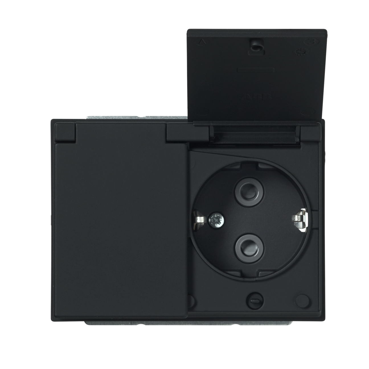 Schuko socket outlet, Impressivo, 2-gang with lid, shuttered, screwless terminals, branching ...