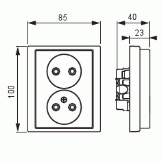 Socket outlet, Impressivo, not earthed, 2-gang, shuttered, screwless terminals, branching ...