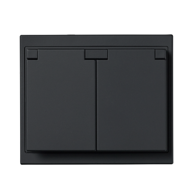 Socket outlet, Impressivo IP44, 2-gang Schuko, shuttered, screwless ...